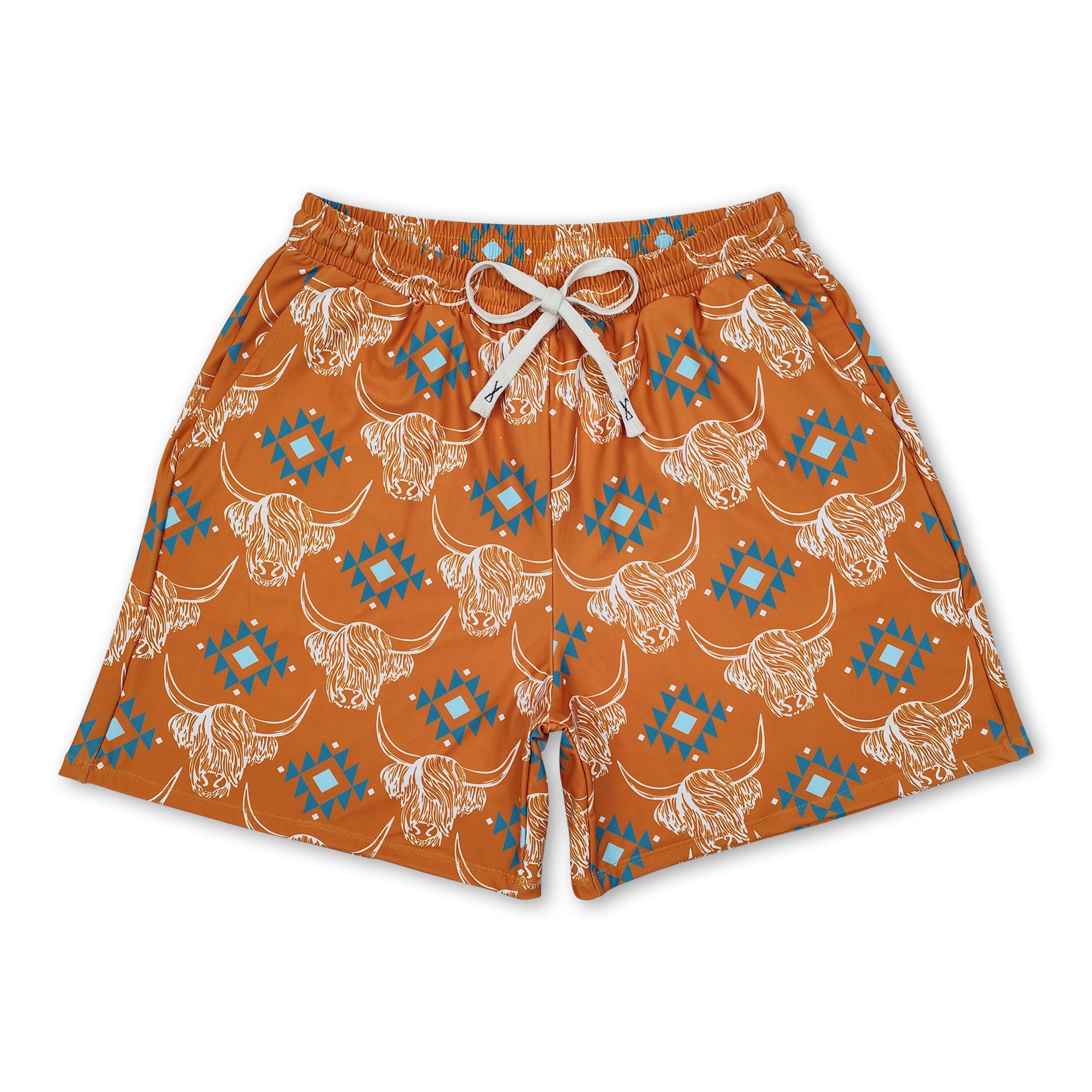 Highland cow aztec western adult men swim trunks – Western Kids Clothes