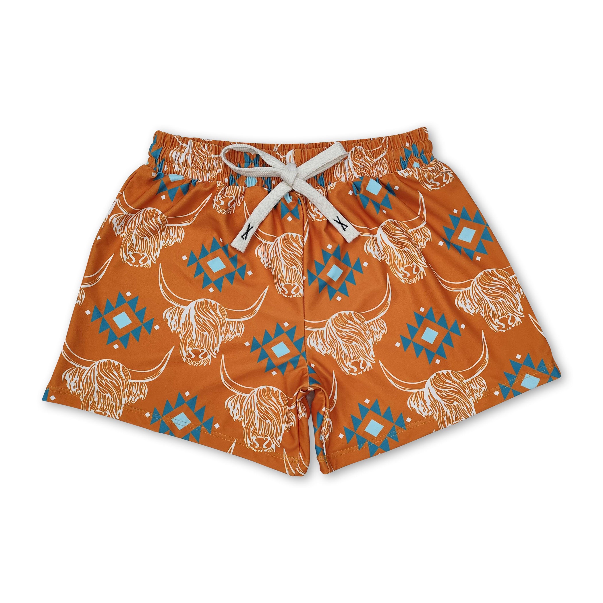 Highland cow aztec western kids boys summer swim trunks – Western Kids ...
