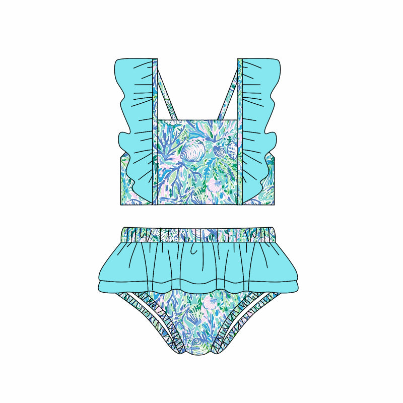 Flutter sleeves watercolor seaweed girls summer swimsuit – Western Kids ...