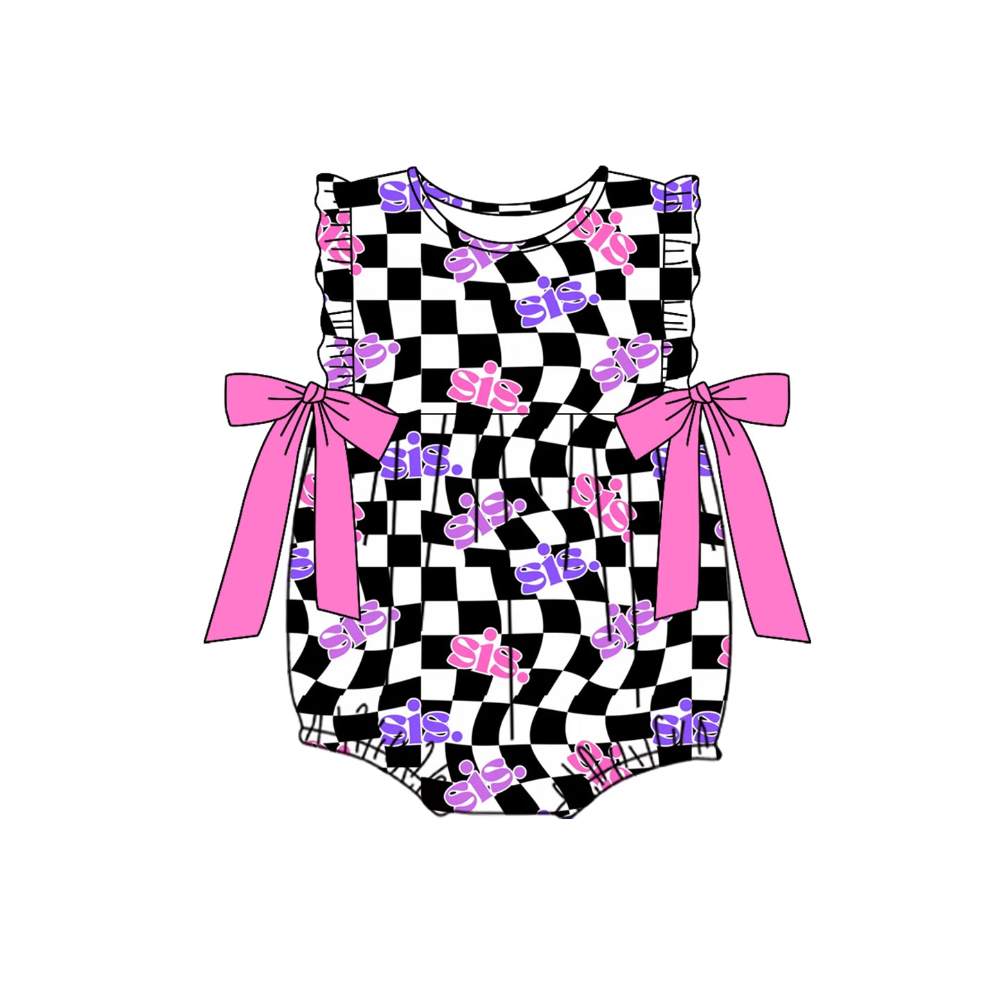 Pink bow plaid ruffle sister baby girls romper – Western Kids Clothes