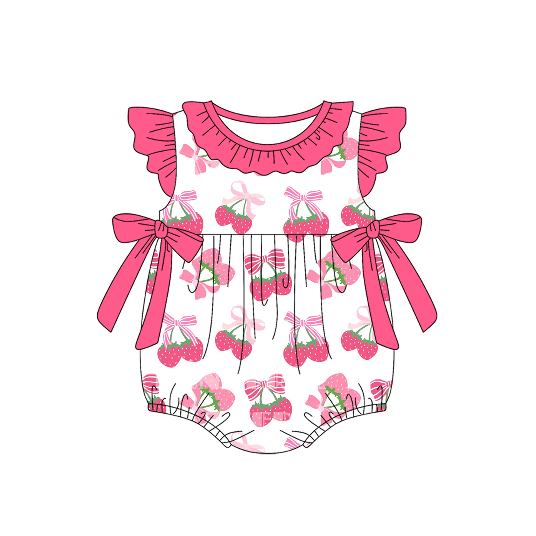Flutter sleeves pink bow strawberry baby girls romper – Western Kids ...