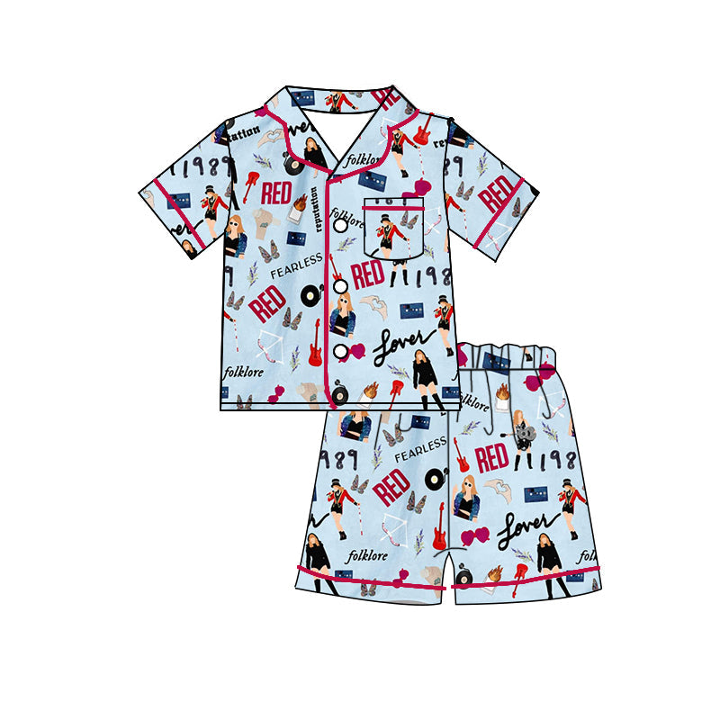 MOQ 3 Red fearless guitar singer kids summer pajamas – Western kids clothes