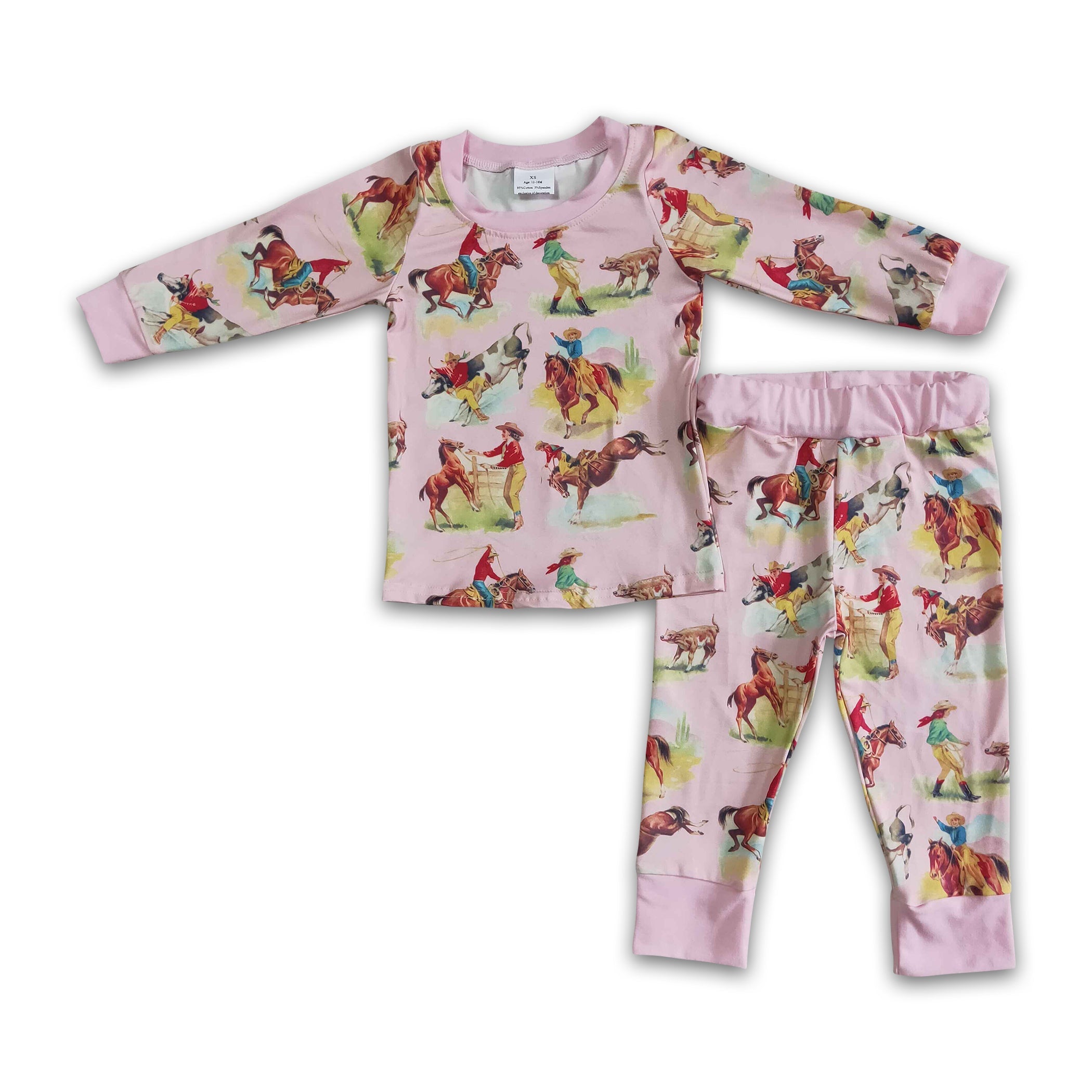 Horse print pink girls long sleeve pajamas – Western Kids Clothes