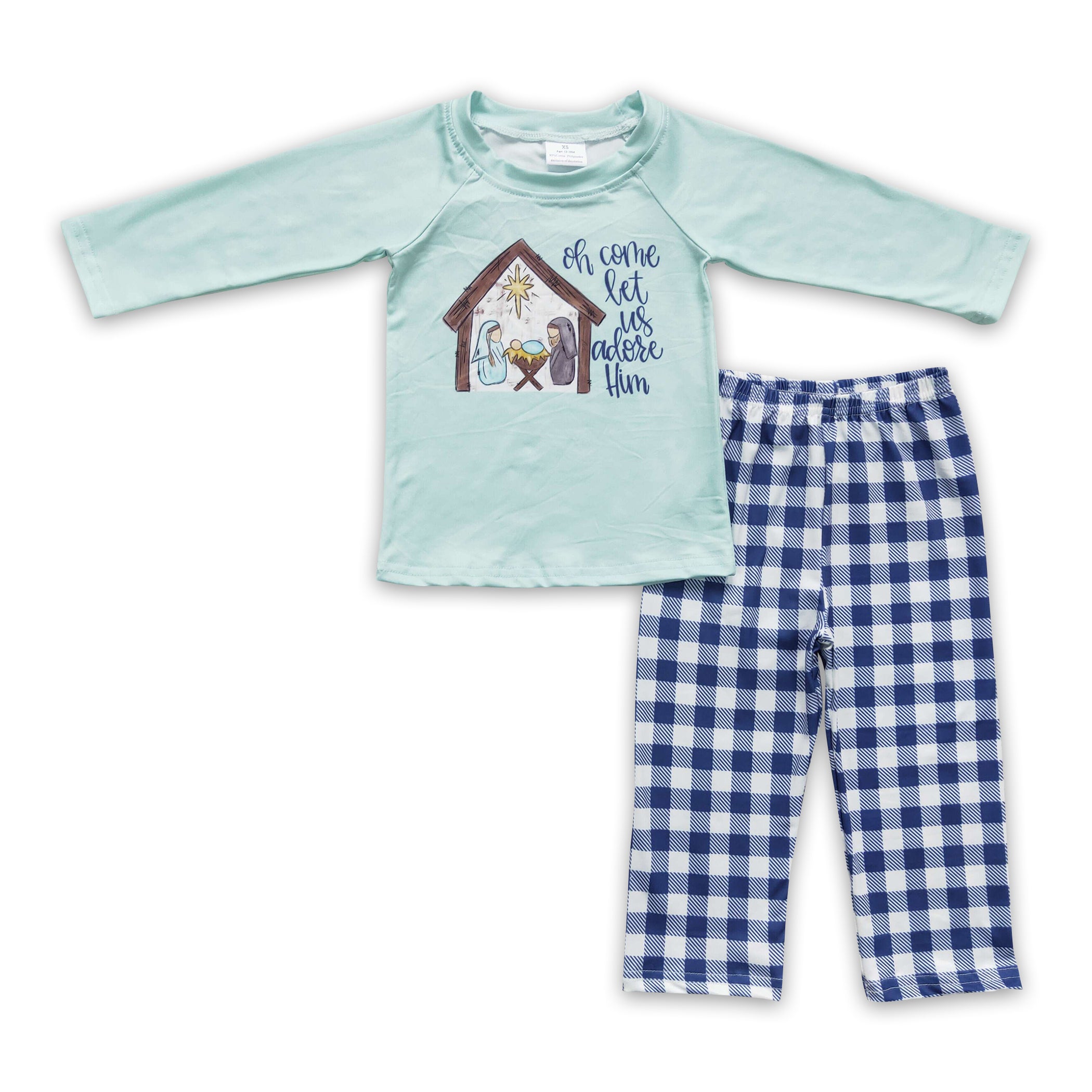 Blue plaid nativity boy Christmas outfits – Western Kids Clothes