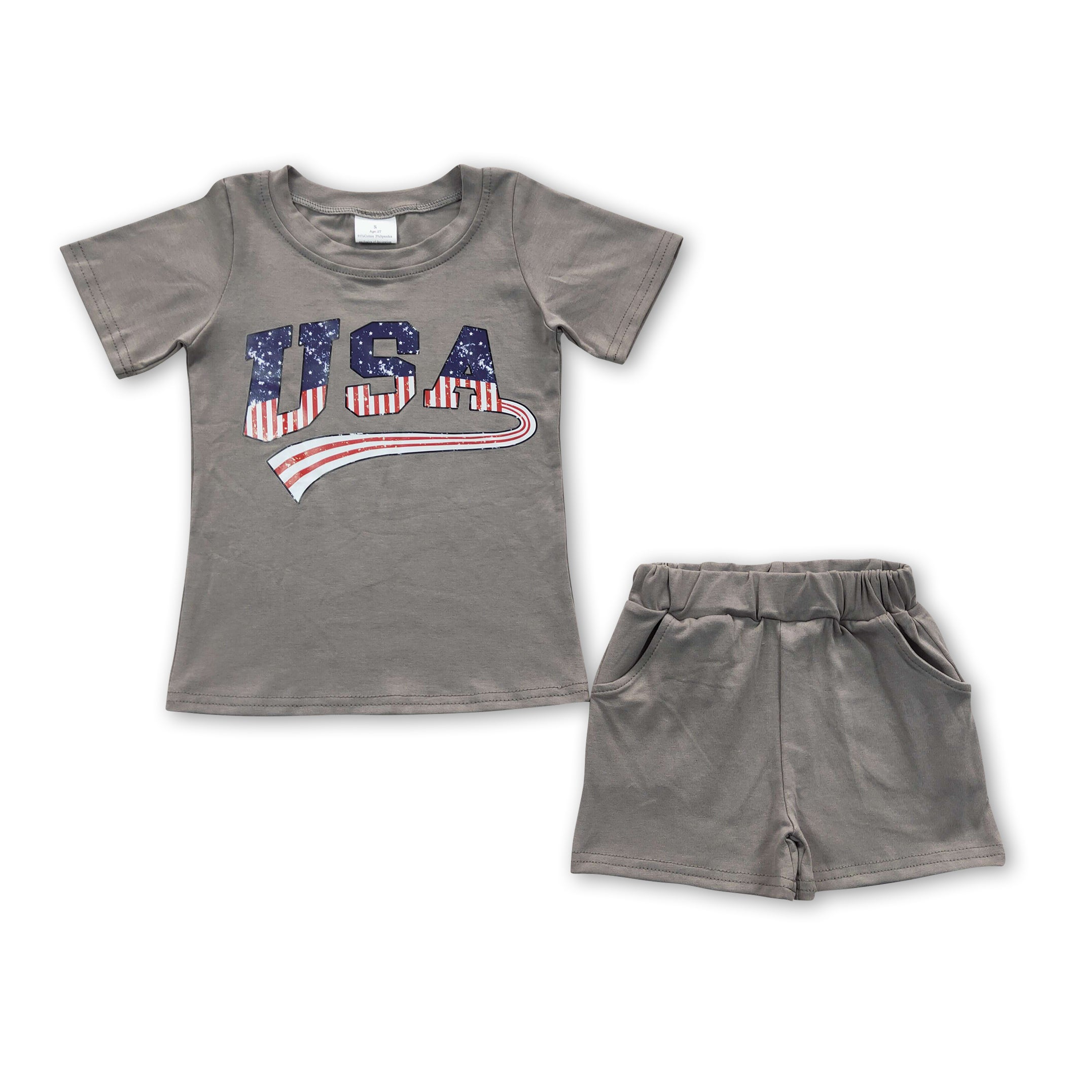 USA vinyl grey cotton shirt shorts kids boy 4th of july clothes ...