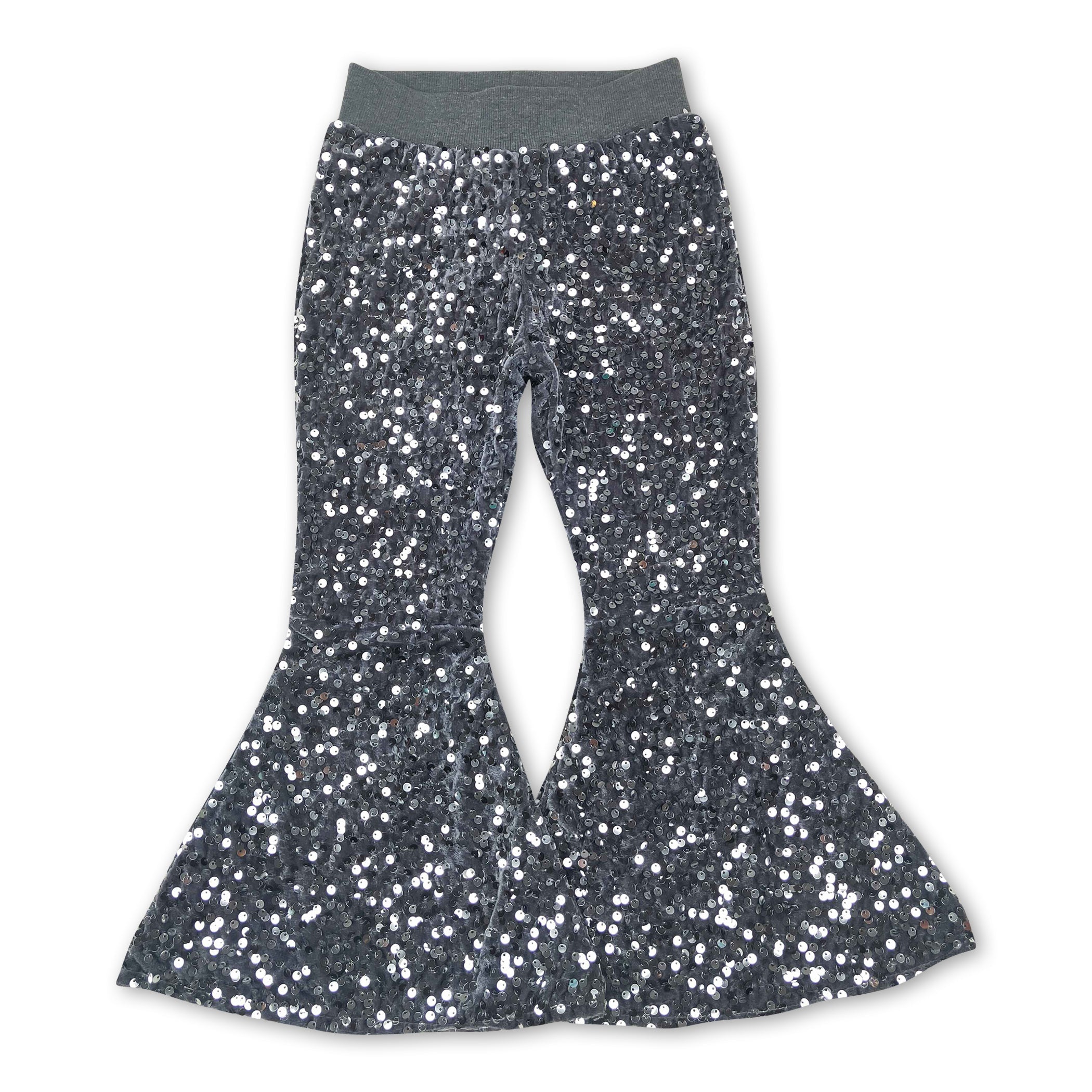 Girl Gray Sequin Bell Bottom – Western kids clothes