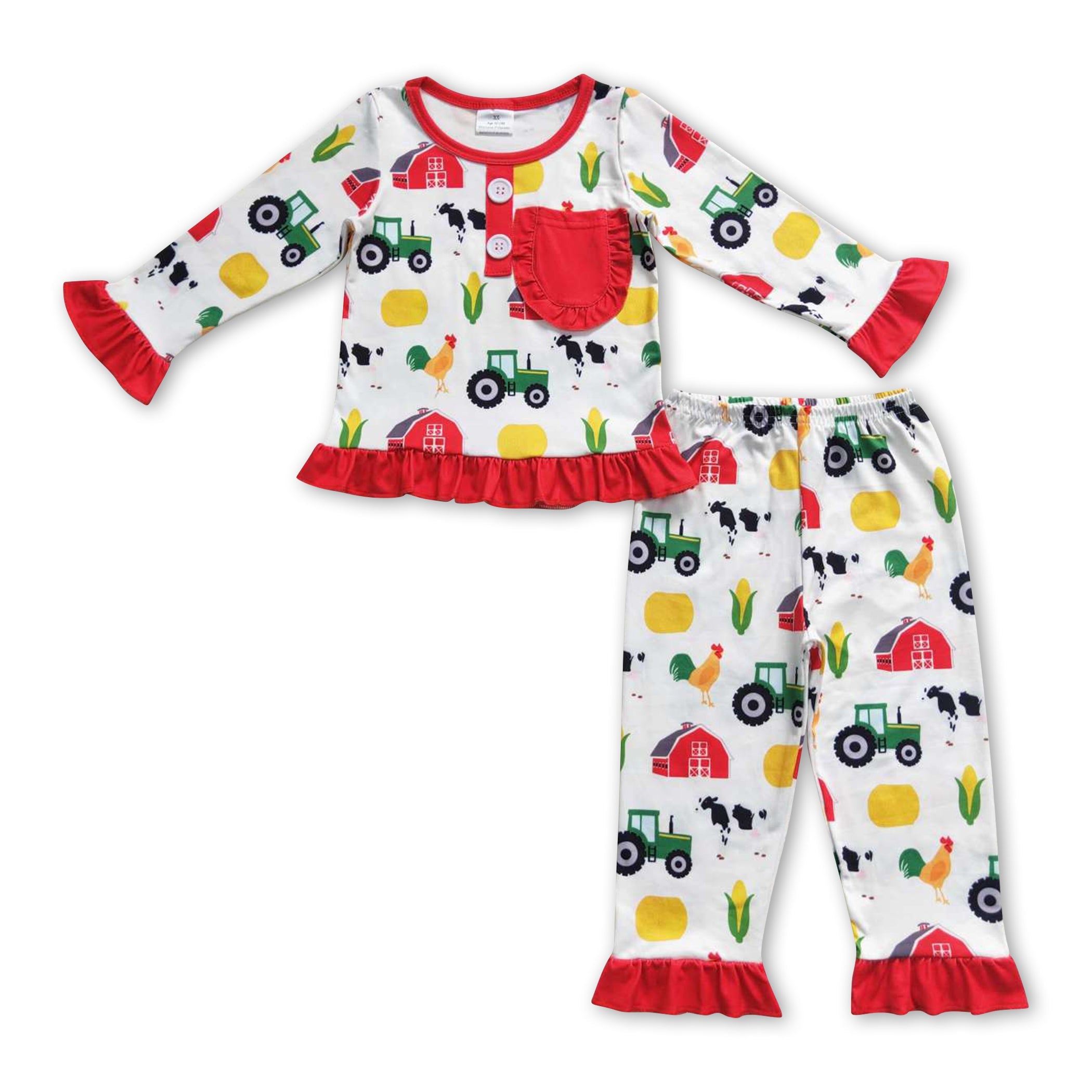 Chicken cow corn pockets kids girl farm pajamas – Western kids clothes