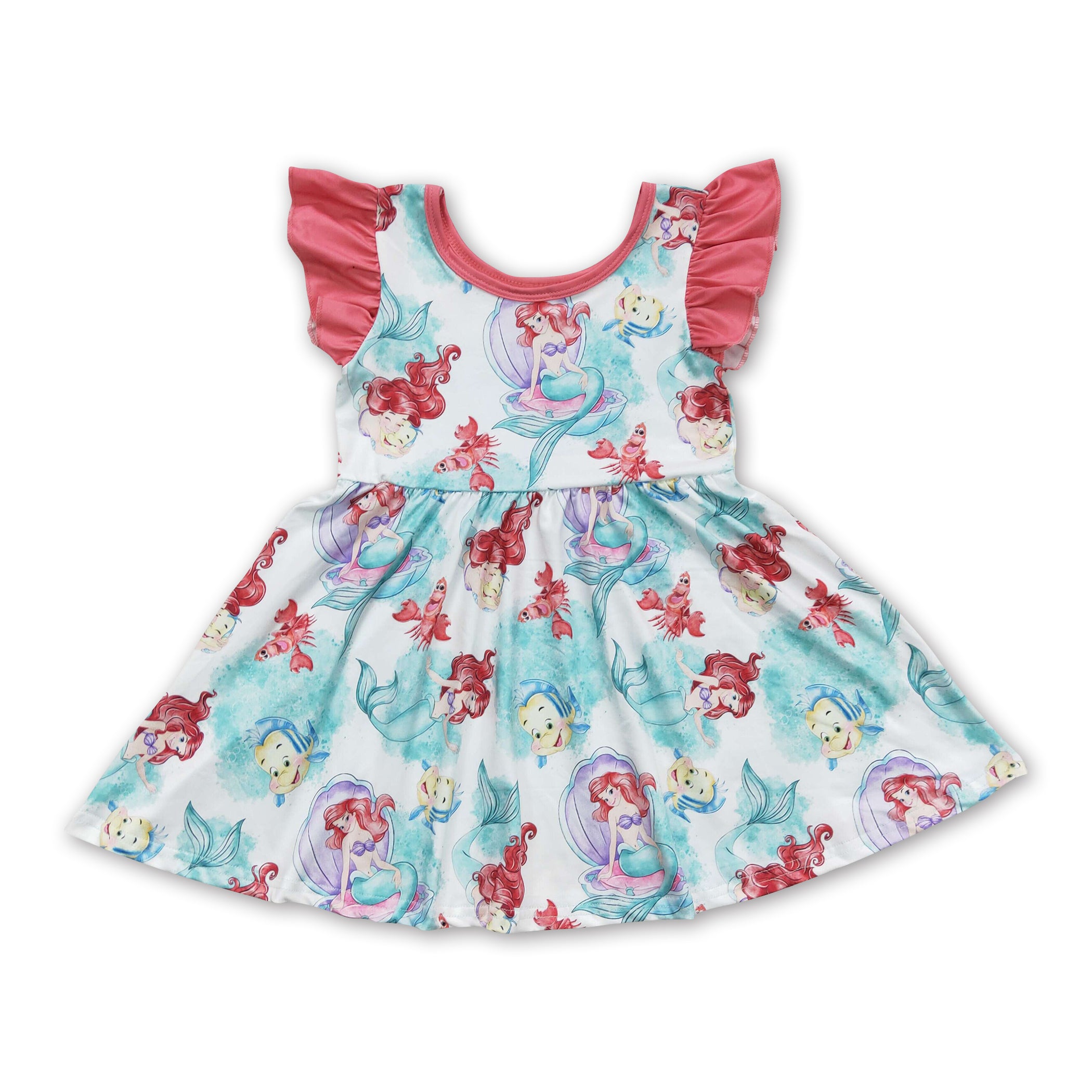 Cute flutter sleeves sea princess girls dresses – Western kids clothes