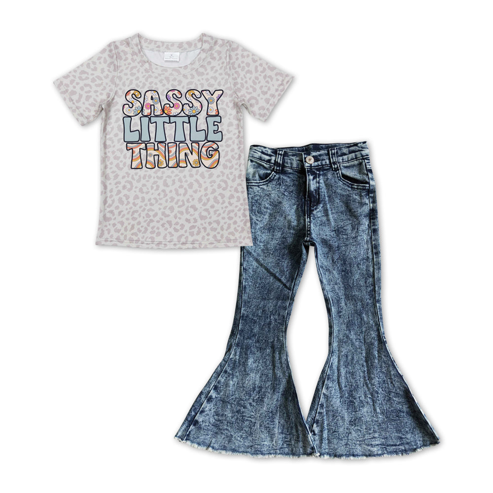 Sassy little thing leopard top jeans girls outfits – Western Kids Clothes