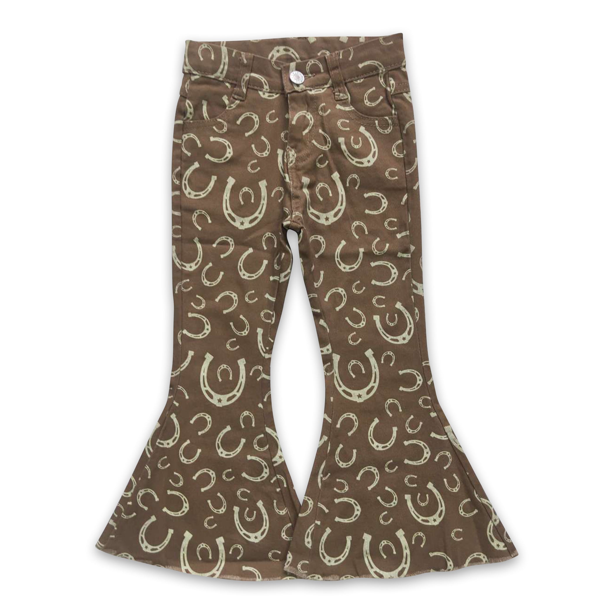 Brown Horseshoes denim pants girls western jeans – Western Kids Clothes