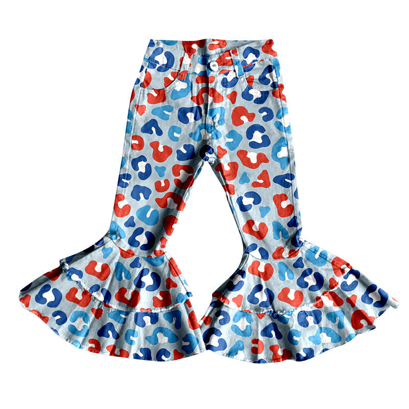 Red blue leopard bell bottom pants girls 4th of july jeans – Western ...