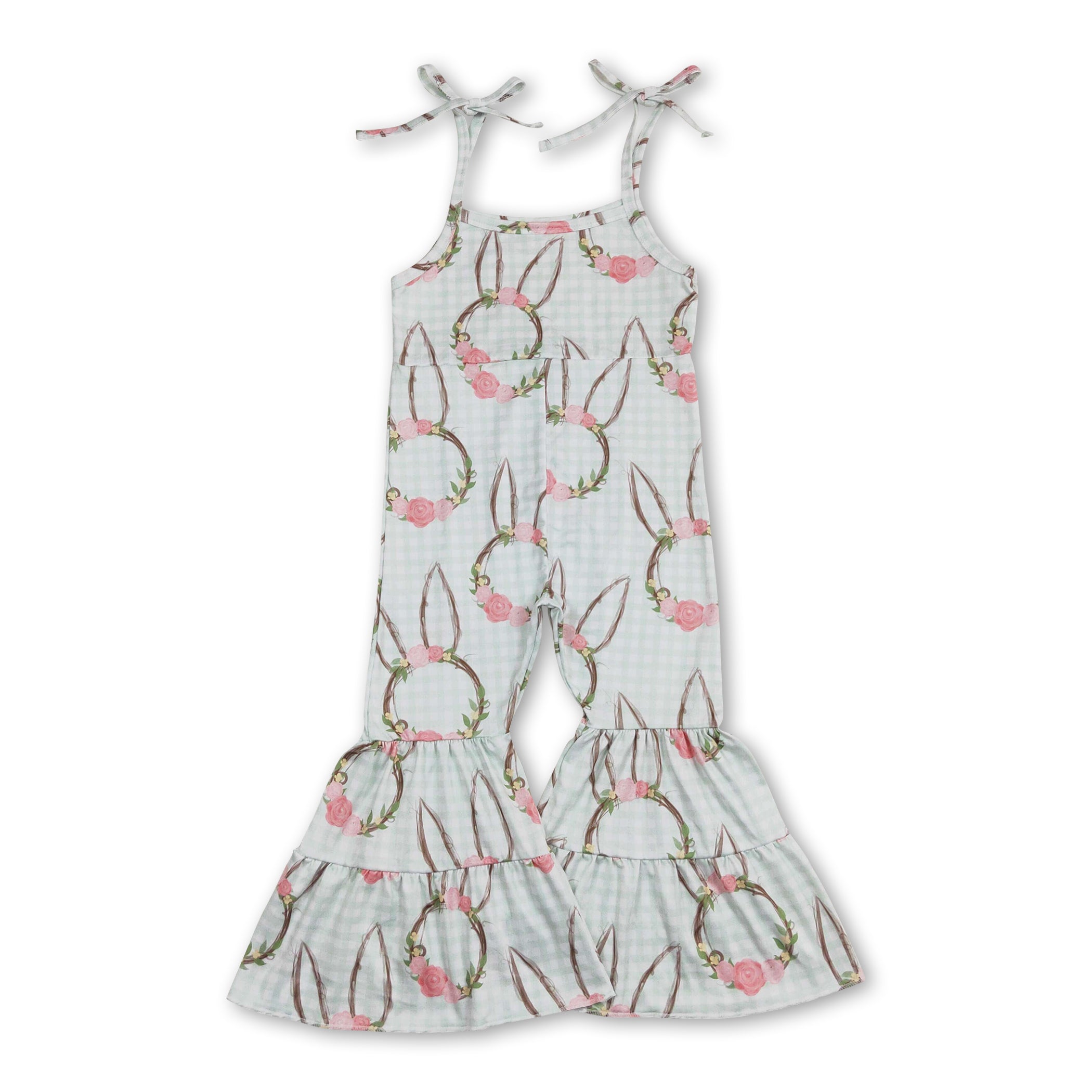 Suspender plaid bunny floral baby girls easter jumpsuit – Western Kids ...